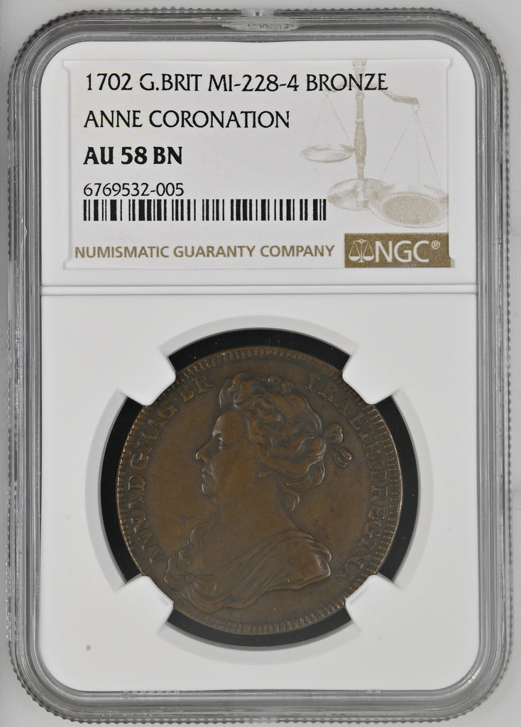 1702 Coronation Of Queen Anne 35mm Bronze Medal - NGC AU58 – Coopers Coins