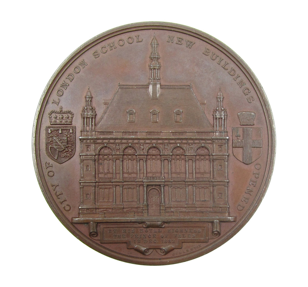1882 City Of London School New Buildings 77mm Bronze Medal – Coopers Coins