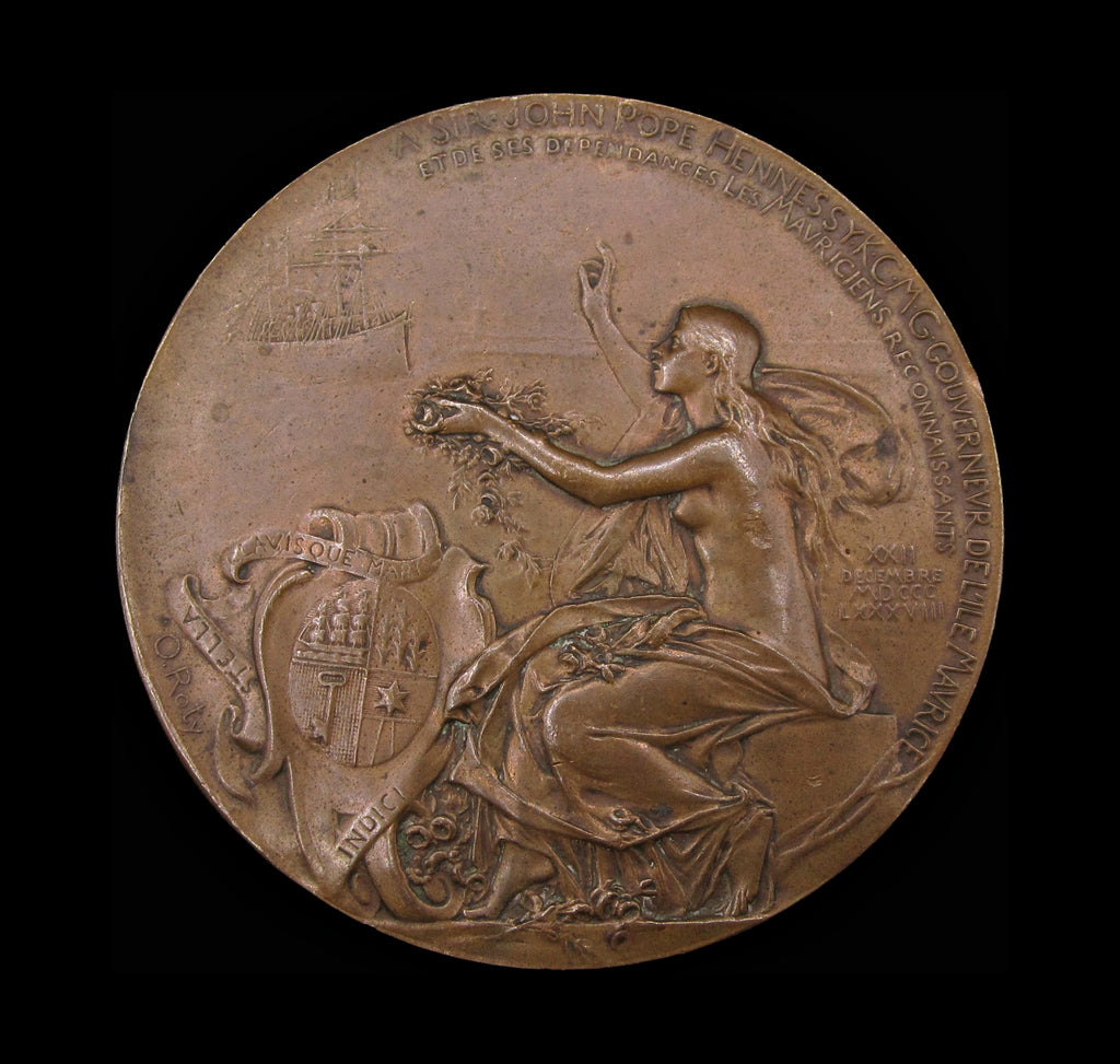 France 1889 Sir John Pope Hennessy Mauritius 69mm Medal - By Roty ...