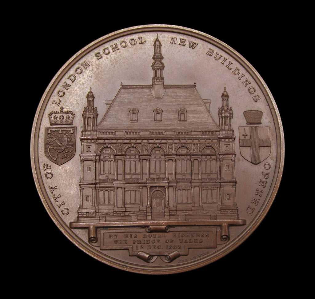 1882 City Of London School New Buildings 77mm Bronze Medal – Coopers Coins