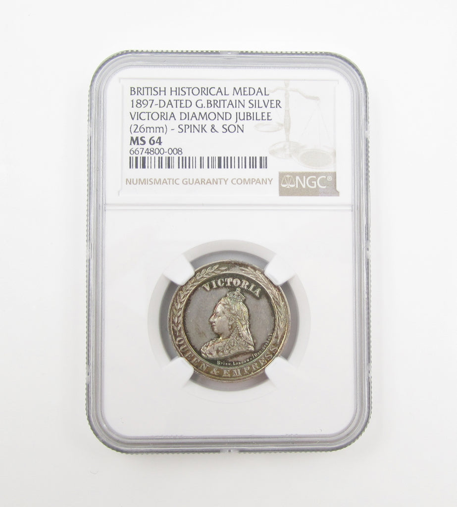 1897 Victoria Diamond Jubilee 26mm Silver Medal - NGC MS64 – Coopers Coins