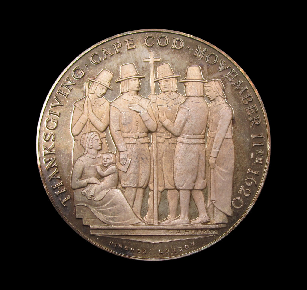 1970 Mayflower 350th Anniversary 38mm Silver Medal Cased Pair - By Pin ...
