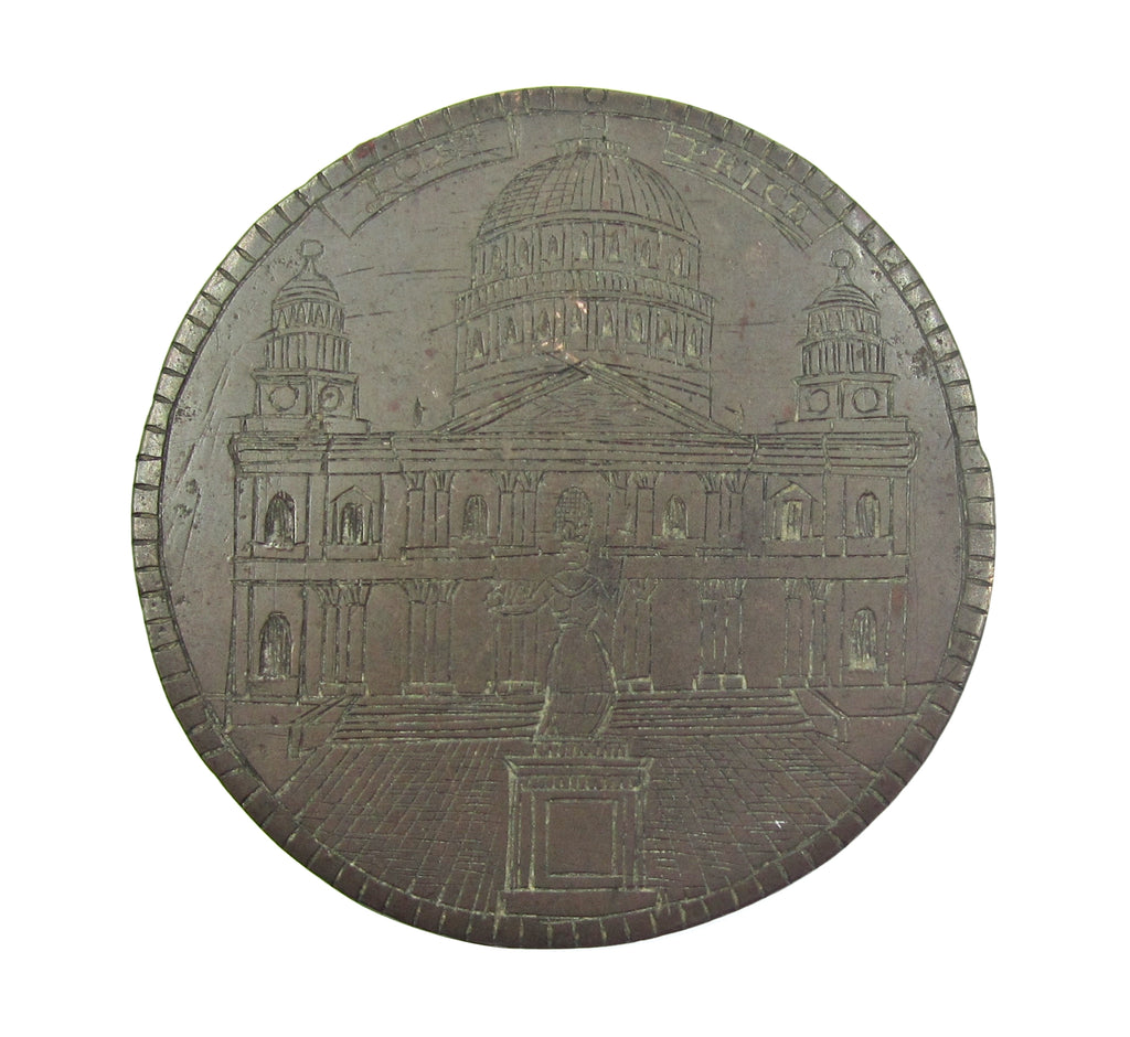 18th Century 49mm Engraved Token With H.M.S Hussar & St Paul's Cathedr ...