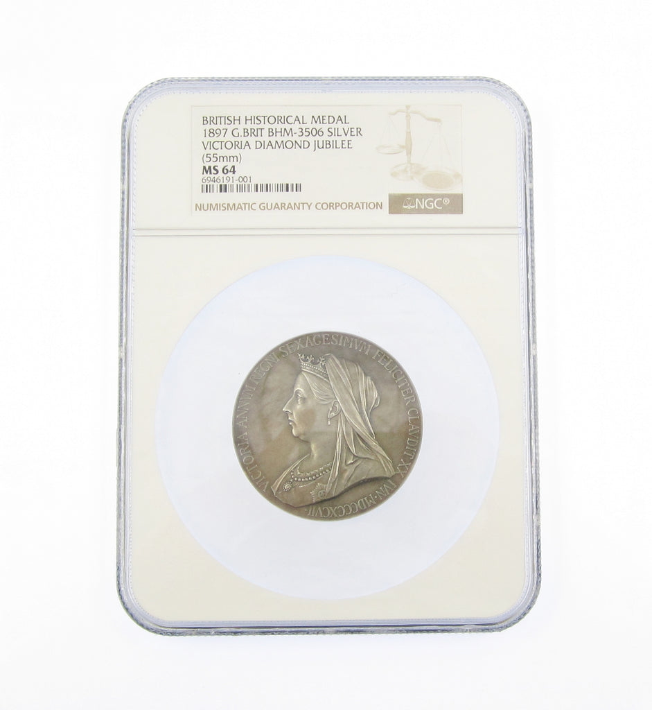 1897 Victoria Diamond Jubilee 56mm Silver Medal - NGC MS64 – Coopers Coins