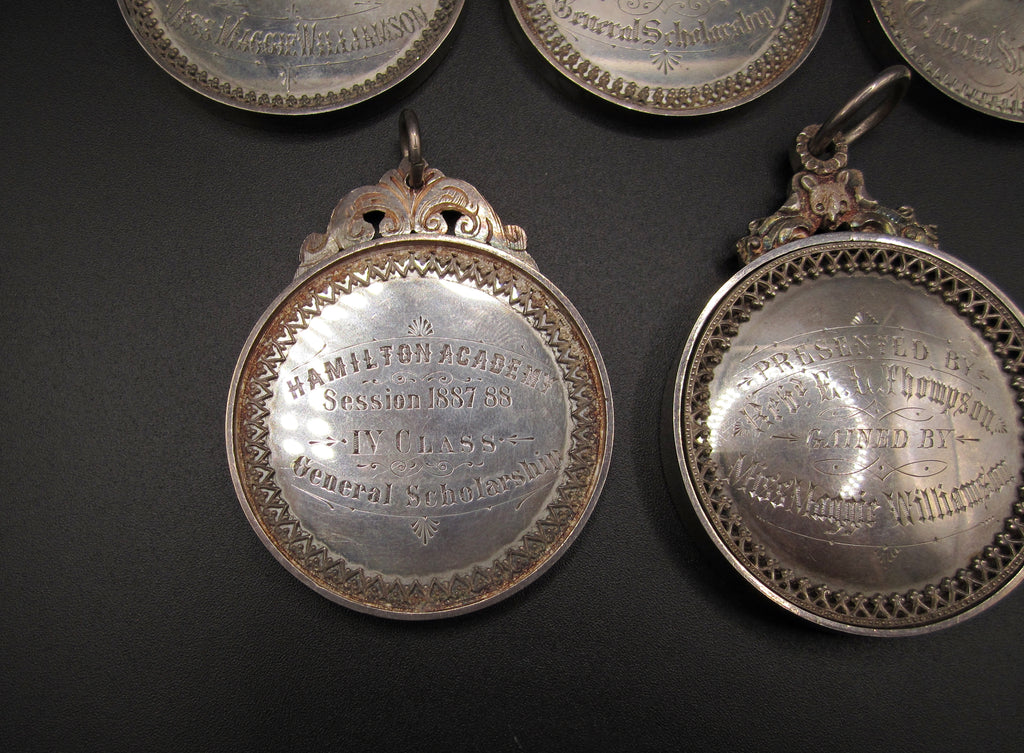 1874-1889 Set Of 7 x Hamilton Academy Silver Award Medals – Coopers Coins