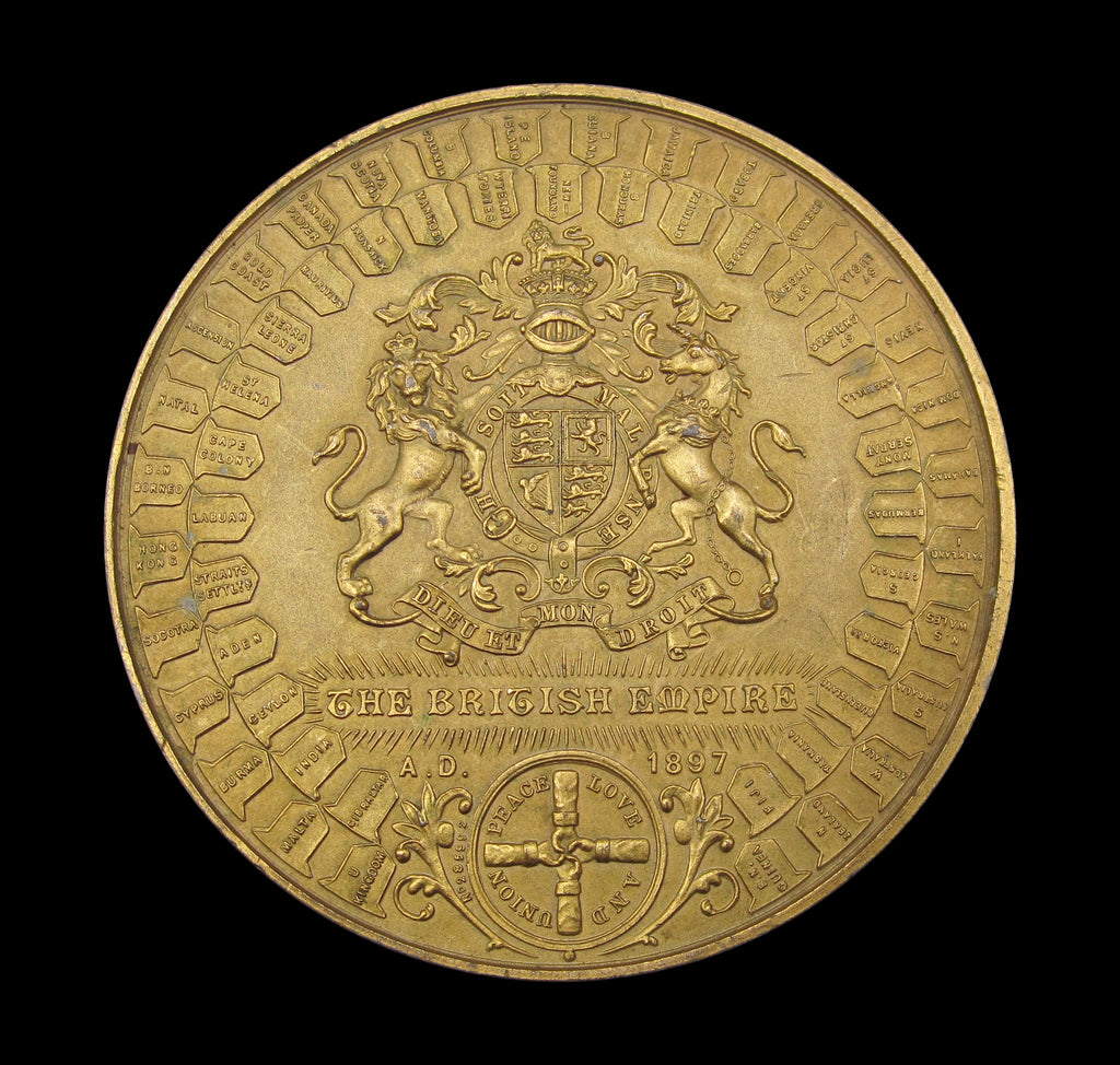 1897 Victoria Diamond Jubilee 76mm British Empire Gilt Medal - By Bowc ...