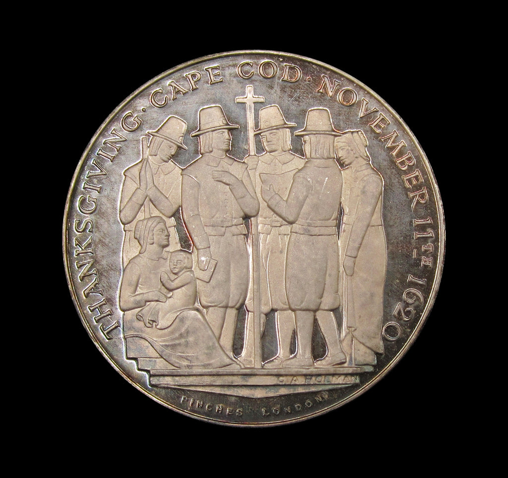 1970 Mayflower 350th Anniversary 38mm Silver Medal Cased Pair - By Pin ...