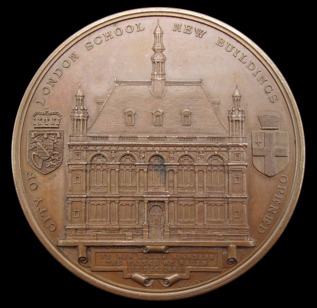 1882 City Of London School New Buildings 77mm Bronze Medal – Coopers Coins