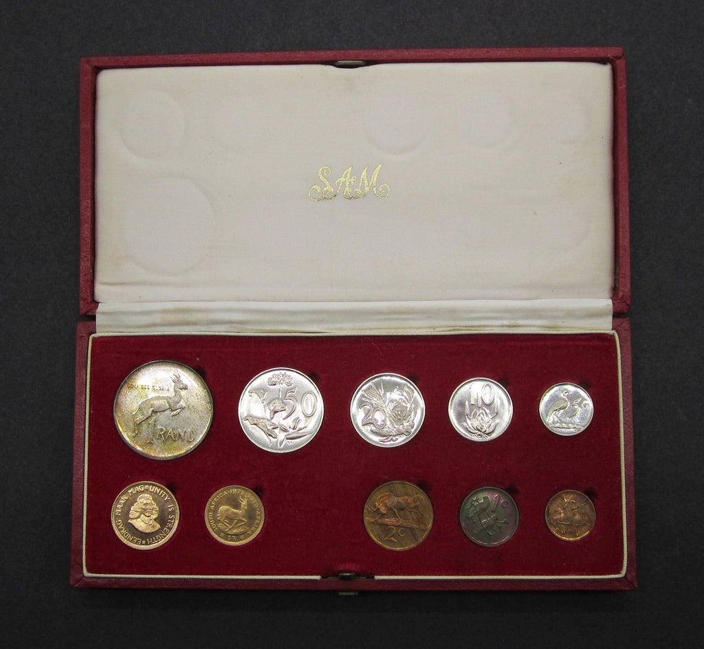 South Africa 1975 10 Coin Cased Proof Set - With Gold Rand & 2 Rand ...
