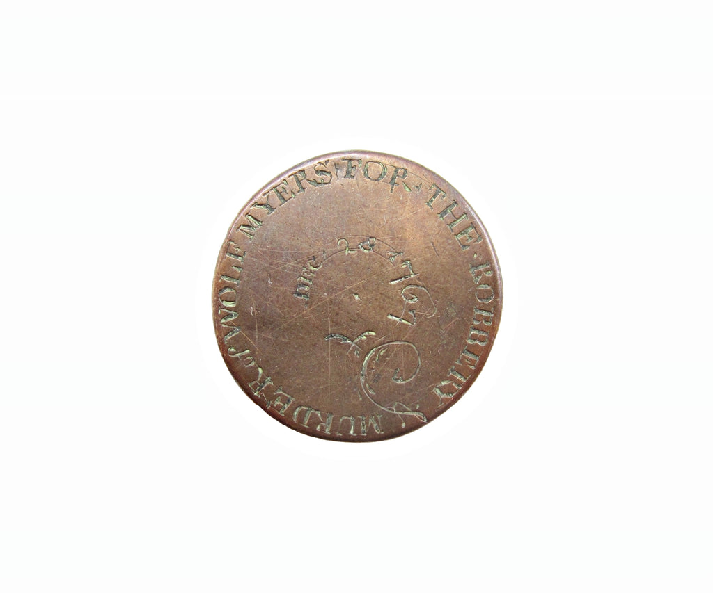 1767 Engraved Token For The Murder Of Wolf Myers – Coopers Coins