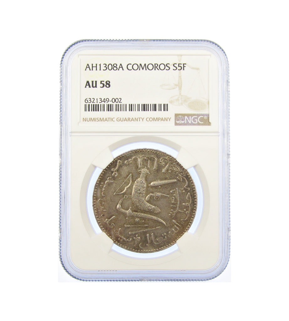 Comoros 1890 5 Francs - NGC AU58 – Coopers Coins