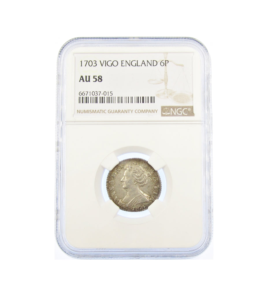 Anne 1703 VIGO Sixpence - NGC AU58 – Coopers Coins