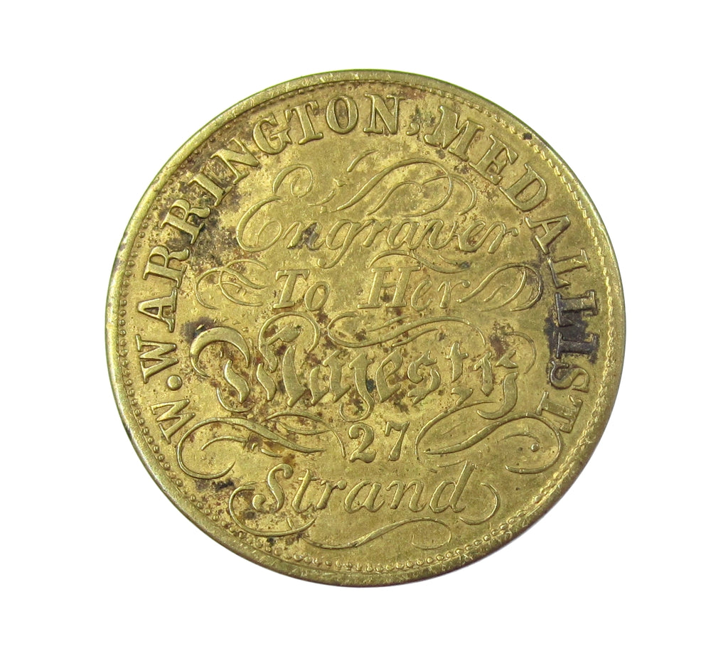 1843 William Warrington Medallist 22mm Brass Token – Coopers Coins