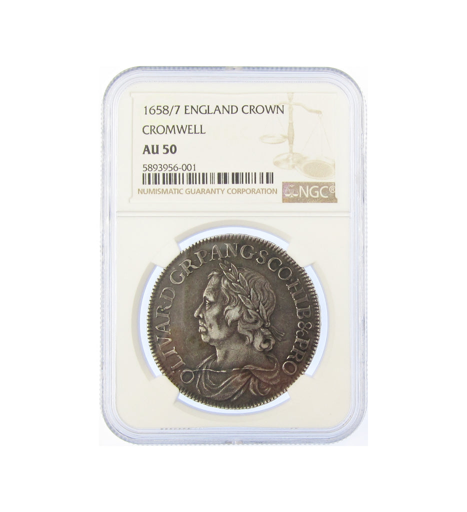 Oliver Cromwell 1658/7 Crown - NGC AU50 – Coopers Coins