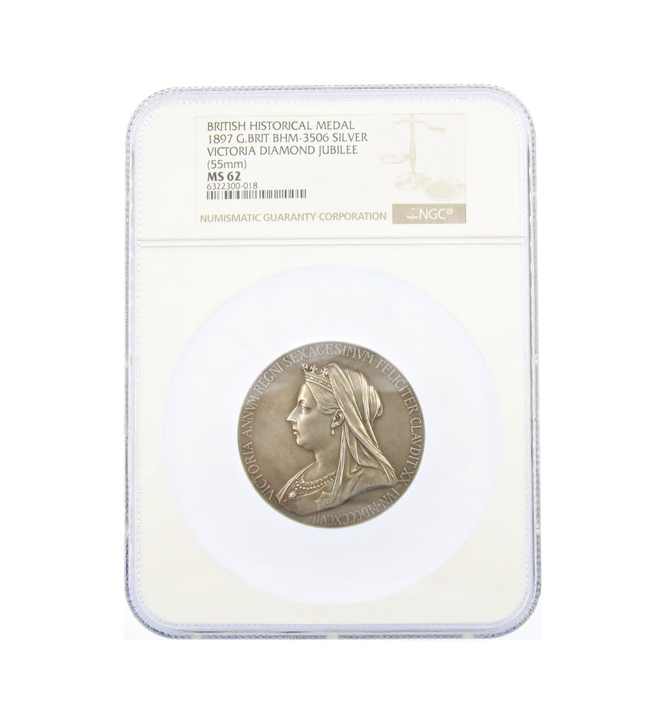 1897 Victoria Diamond Jubilee 56mm Silver Medal - NGC MS62 – Coopers Coins