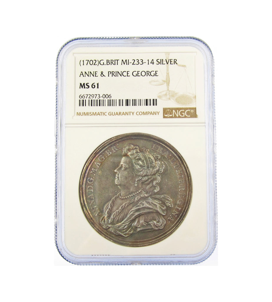 1702 Prince George & Queen Anne Silver Medal - NGC MS61 – Coopers Coins